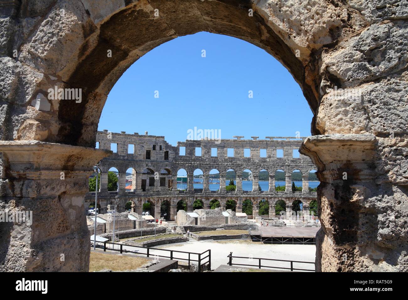 Croatia - Pula on Istria peninsula. Famous Roman amphitheatre, ancient ...