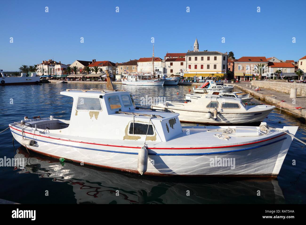 Croatia - Biograd na Moru in Dalmatia. Motorboat marina and Old Town ...