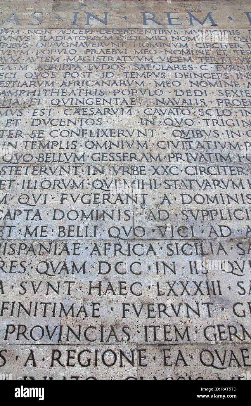 Rome, Italy. Latin inscriptions outside famous monument - Ara Pacis ...