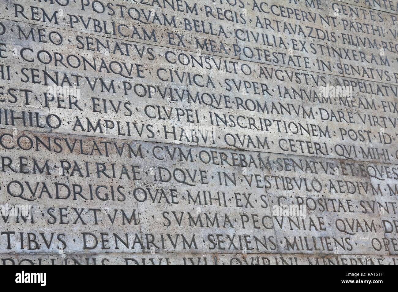 Rome, Italy. Latin inscriptions outside famous monument - Ara Pacis ...