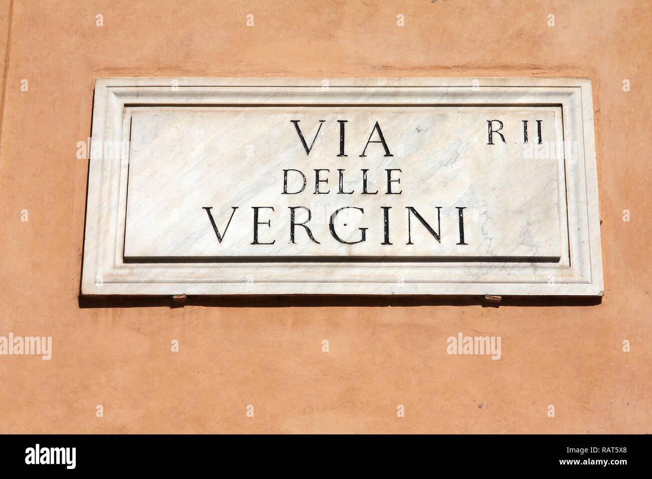 Via delle Vergini - old street sign in Rome, Italy Stock Photo - Alamy
