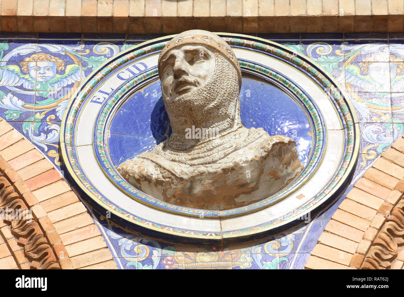 Bust of famous El Cid, Spanish hero in Plaza de Espana, Sevilla, Spain ...