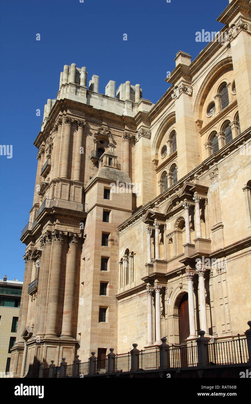 Malaga in Andalusia, Spain. Cathedral church - old religious landmark ...