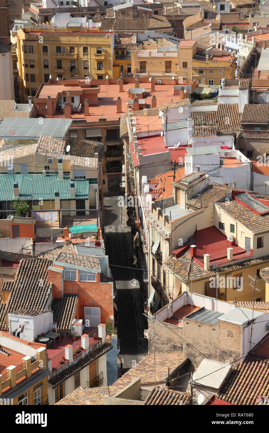 Valencia, Spain. Aerial view of narrow old town streets Stock Photo - Alamy