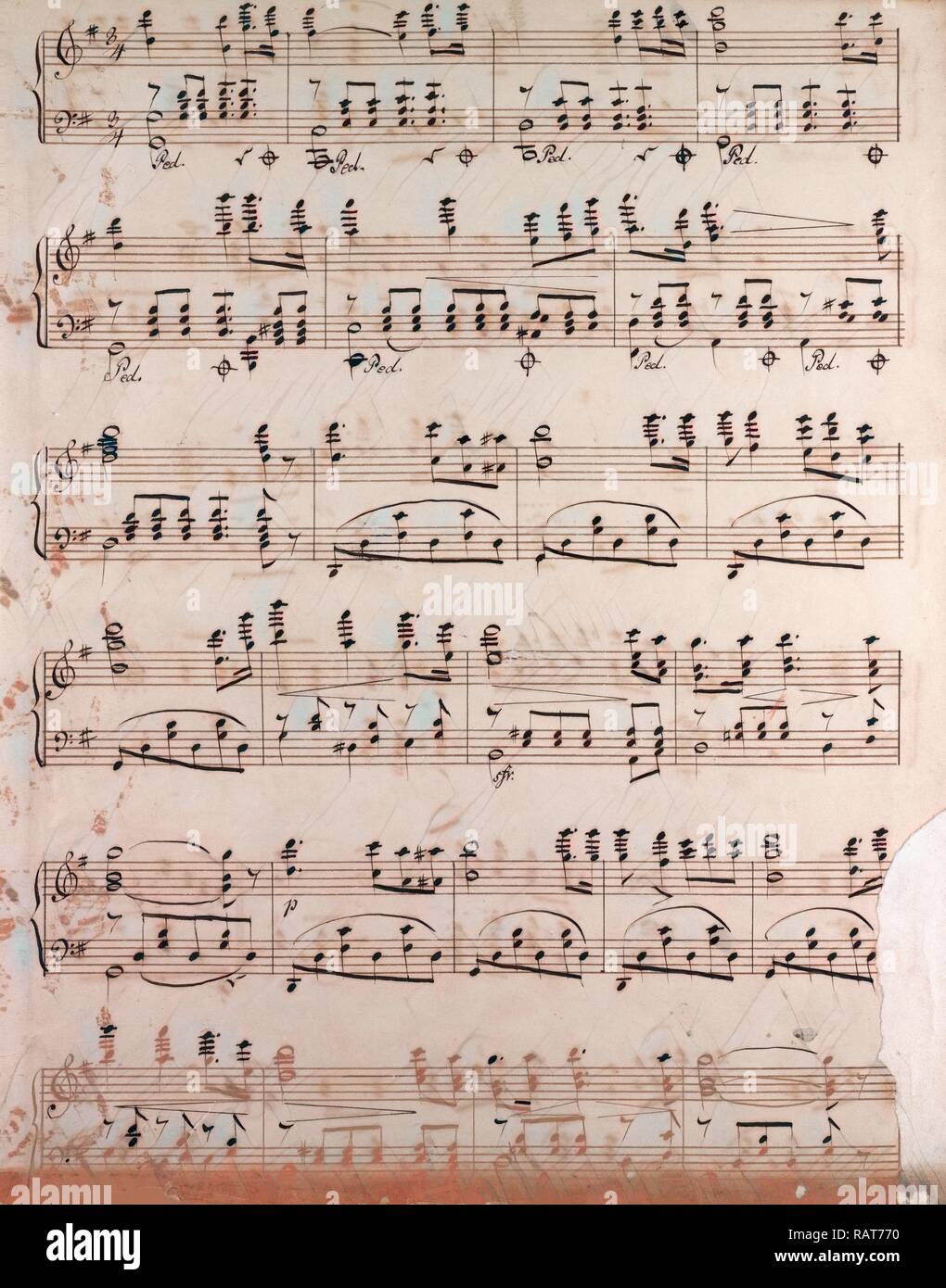 Handwritten sheet music, music notes, 19th century. Reimagined by Gibon ...