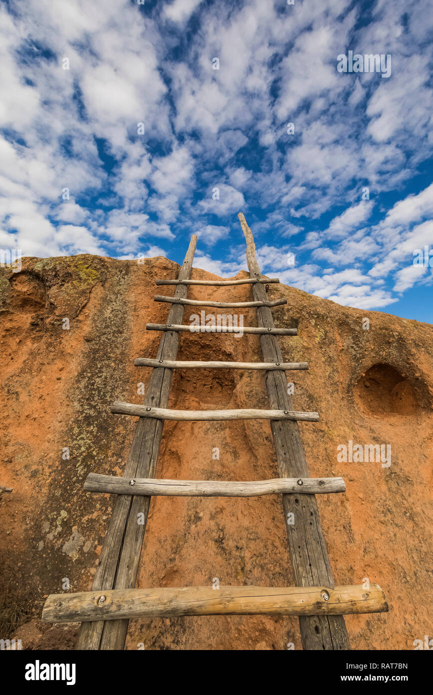 Wooden ladder reminiscent of a prehistoric ladder the Tsankawi ...
