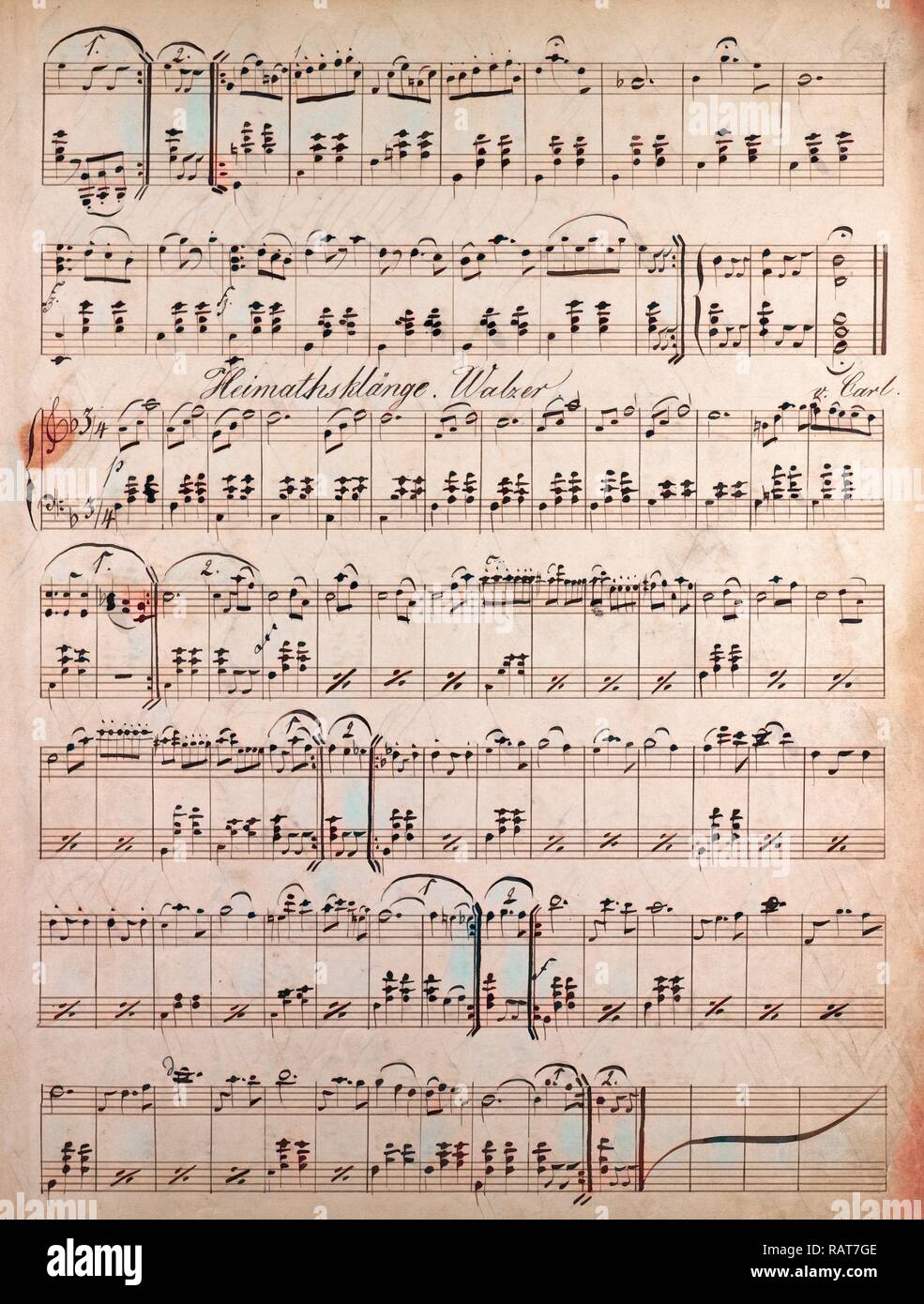 Handwritten sheet music, music notes, 19th century. Reimagined by Gibon ...