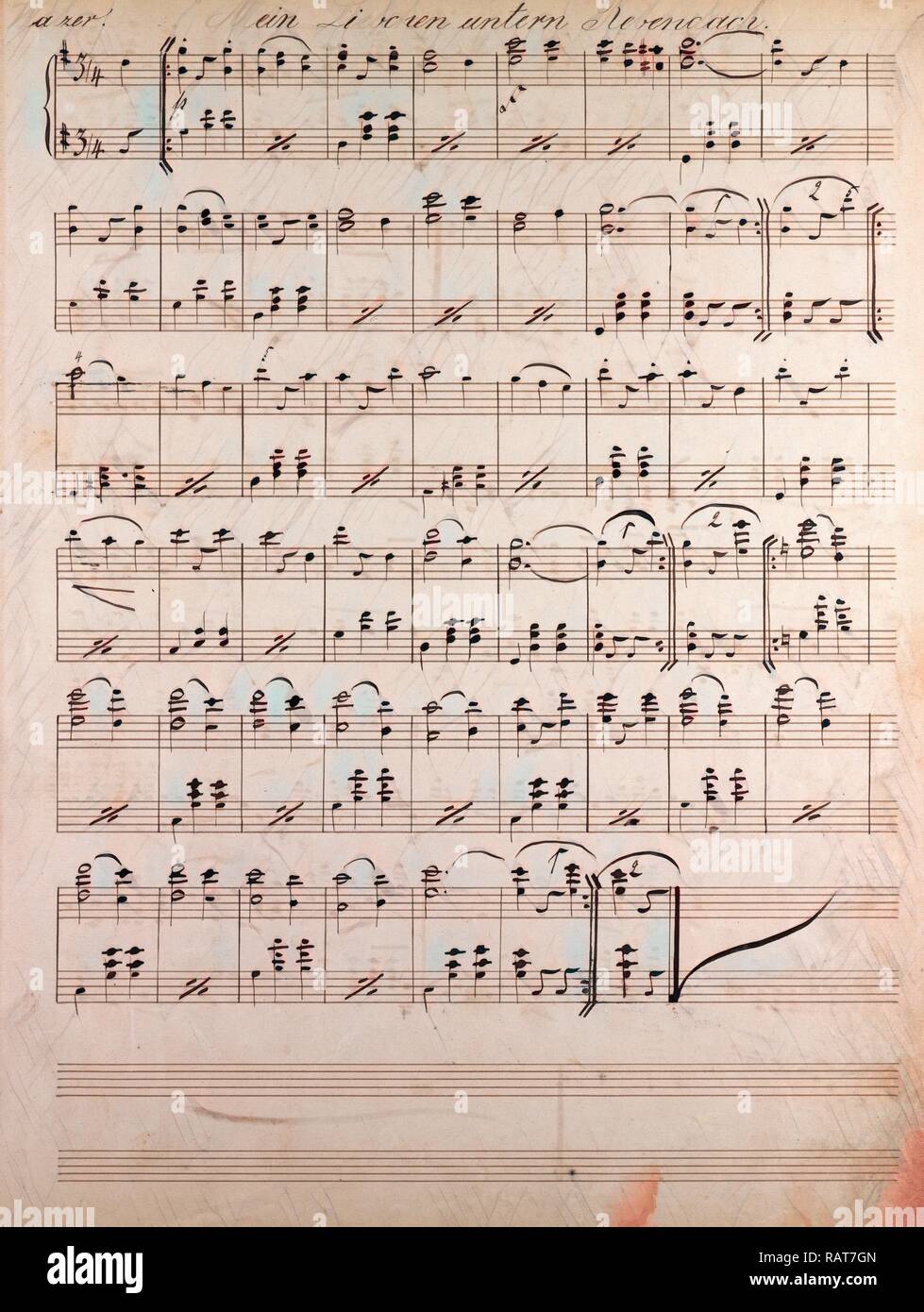 Handwritten sheet music, music notes, 19th century. Reimagined by Gibon ...
