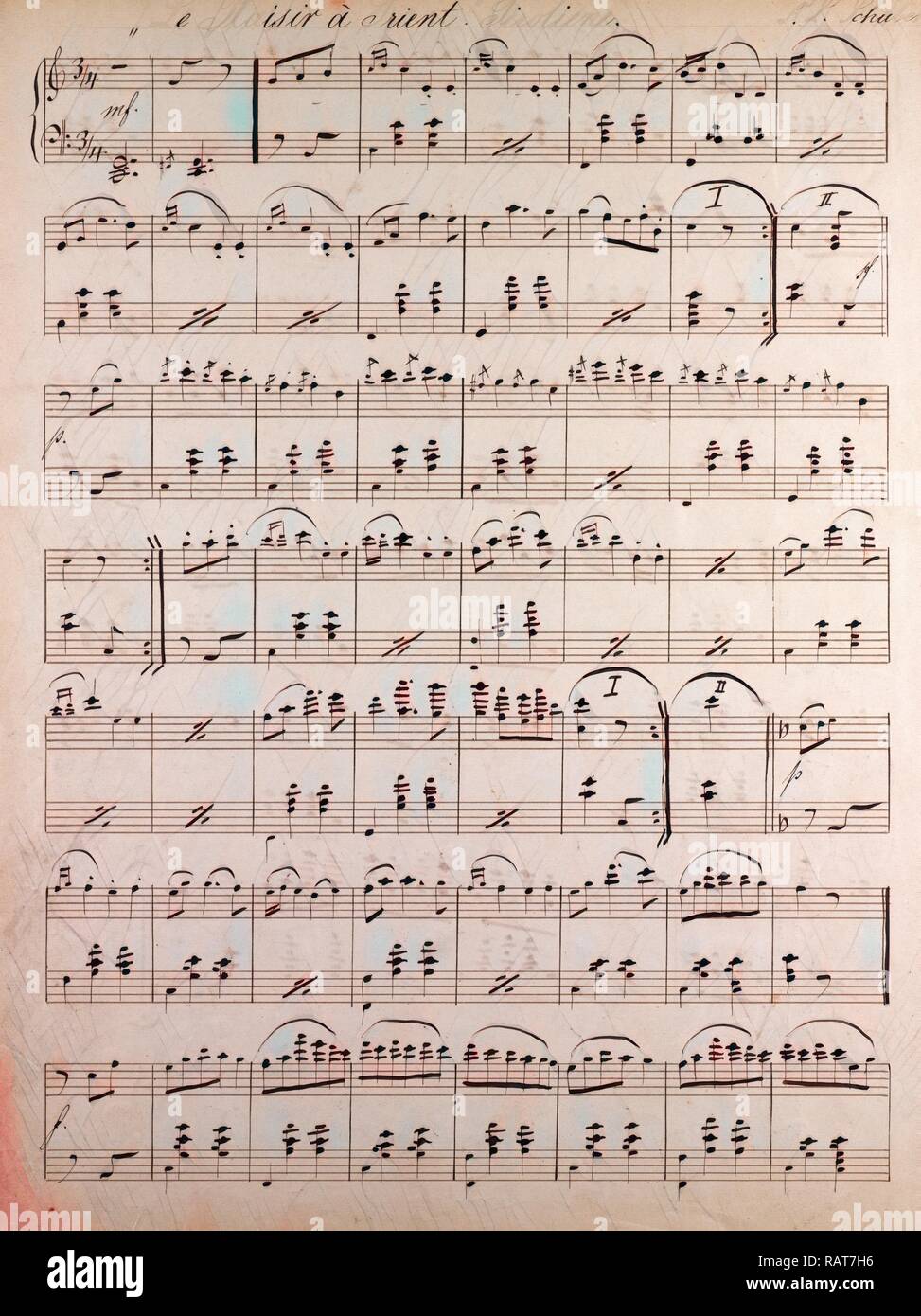 Handwritten sheet music, music notes, 19th century. Reimagined by Gibon ...