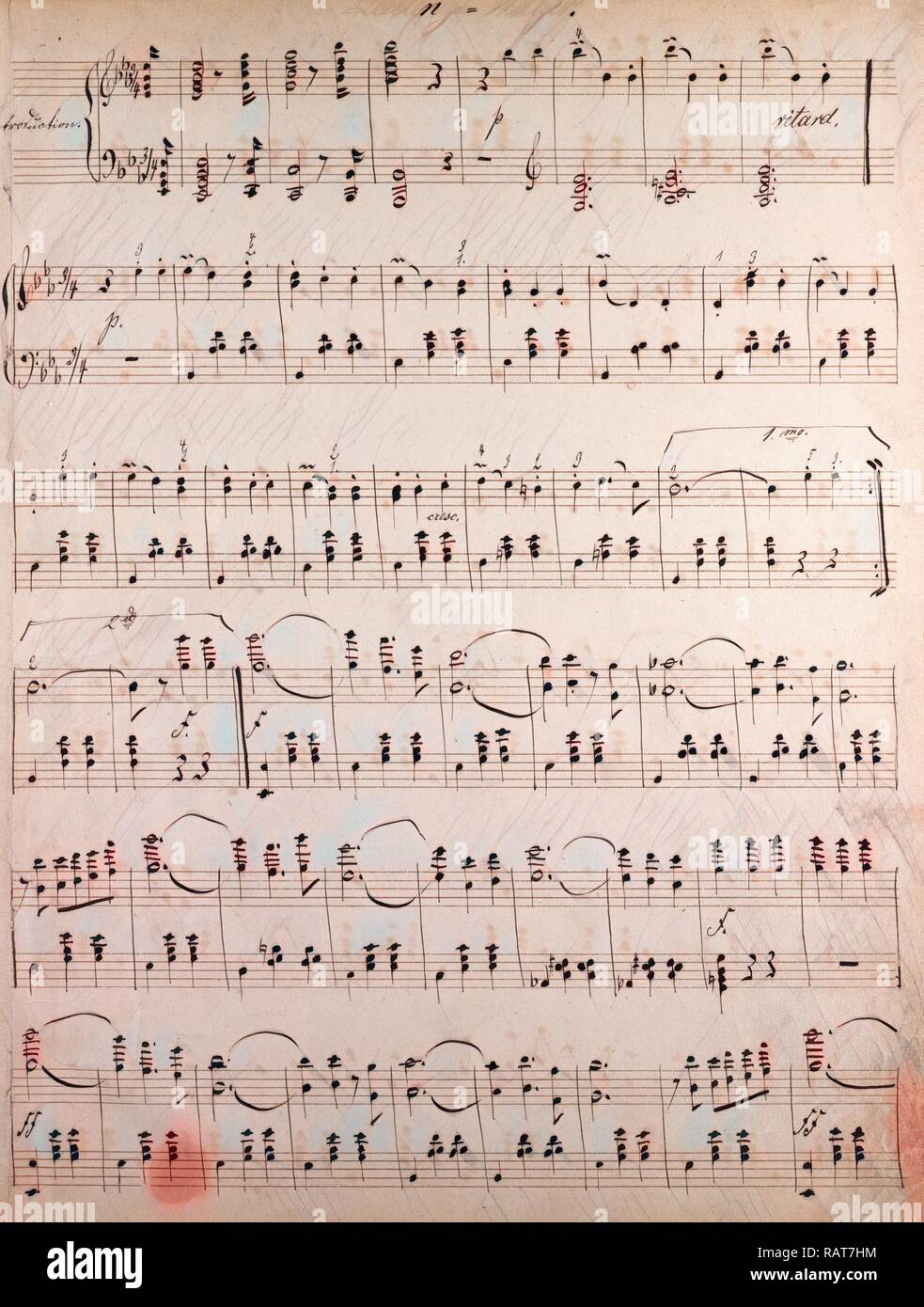 Handwritten sheet music, music notes, 19th century. Reimagined by Gibon ...