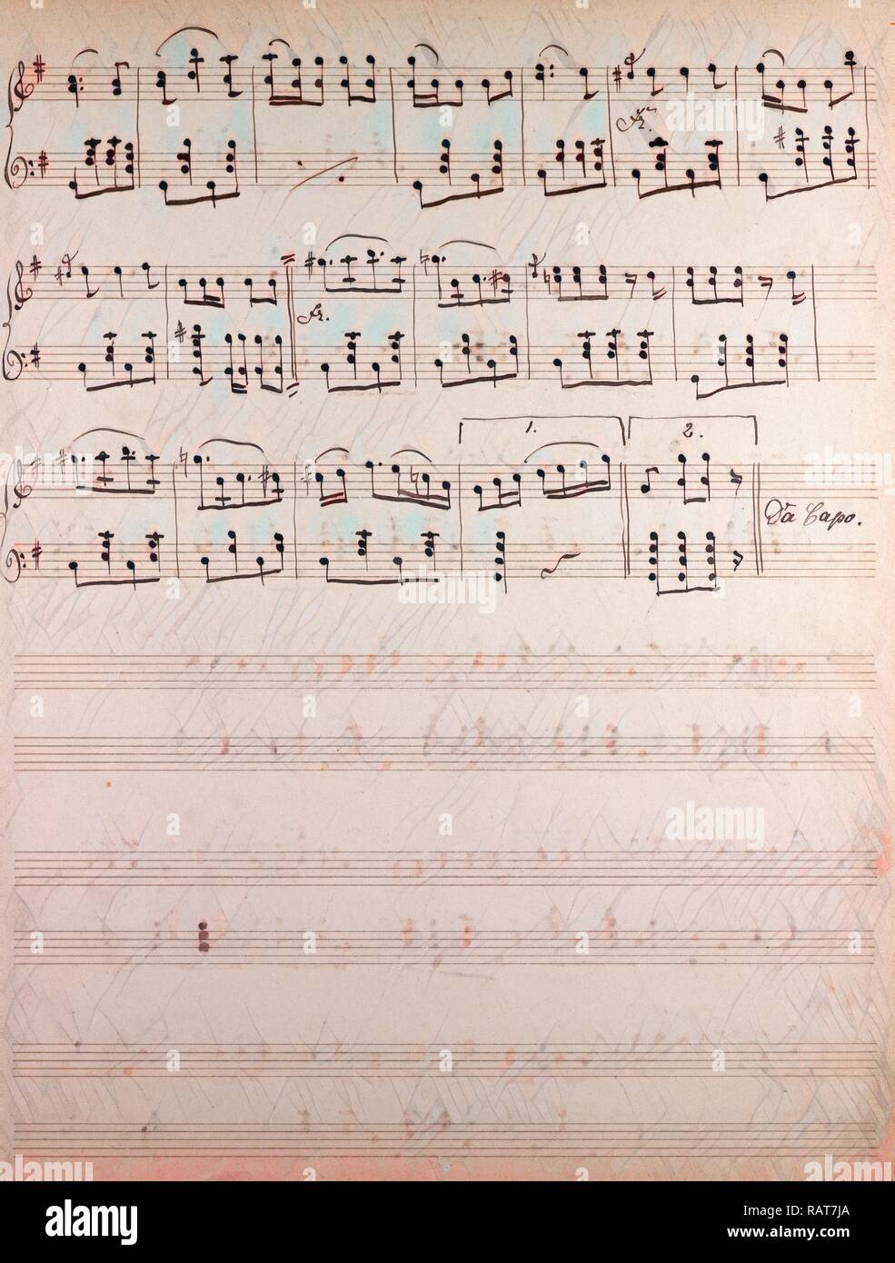 Handwritten sheet music, music notes, 19th century. Reimagined by Gibon ...