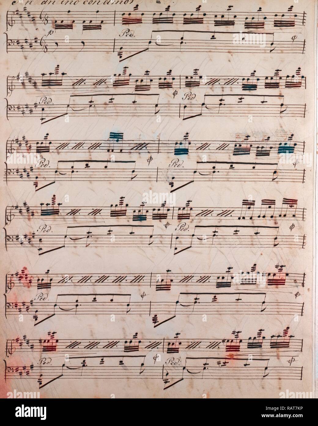 Handwritten sheet music, music notes, 19th century. Reimagined by Gibon ...