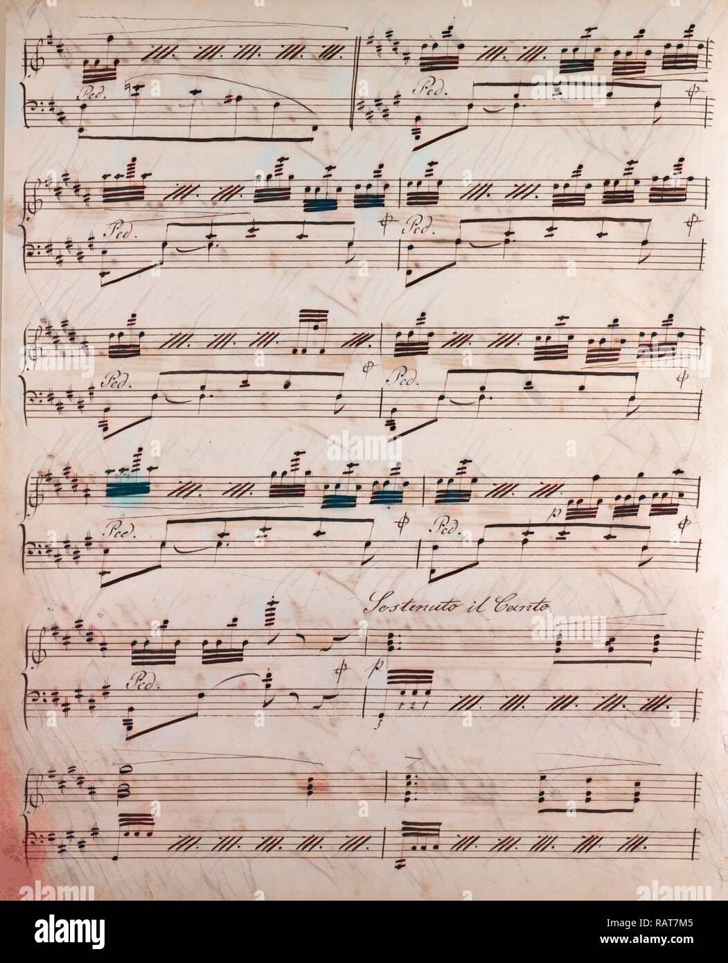 Handwritten sheet music, music notes, 19th century. Reimagined by Gibon ...