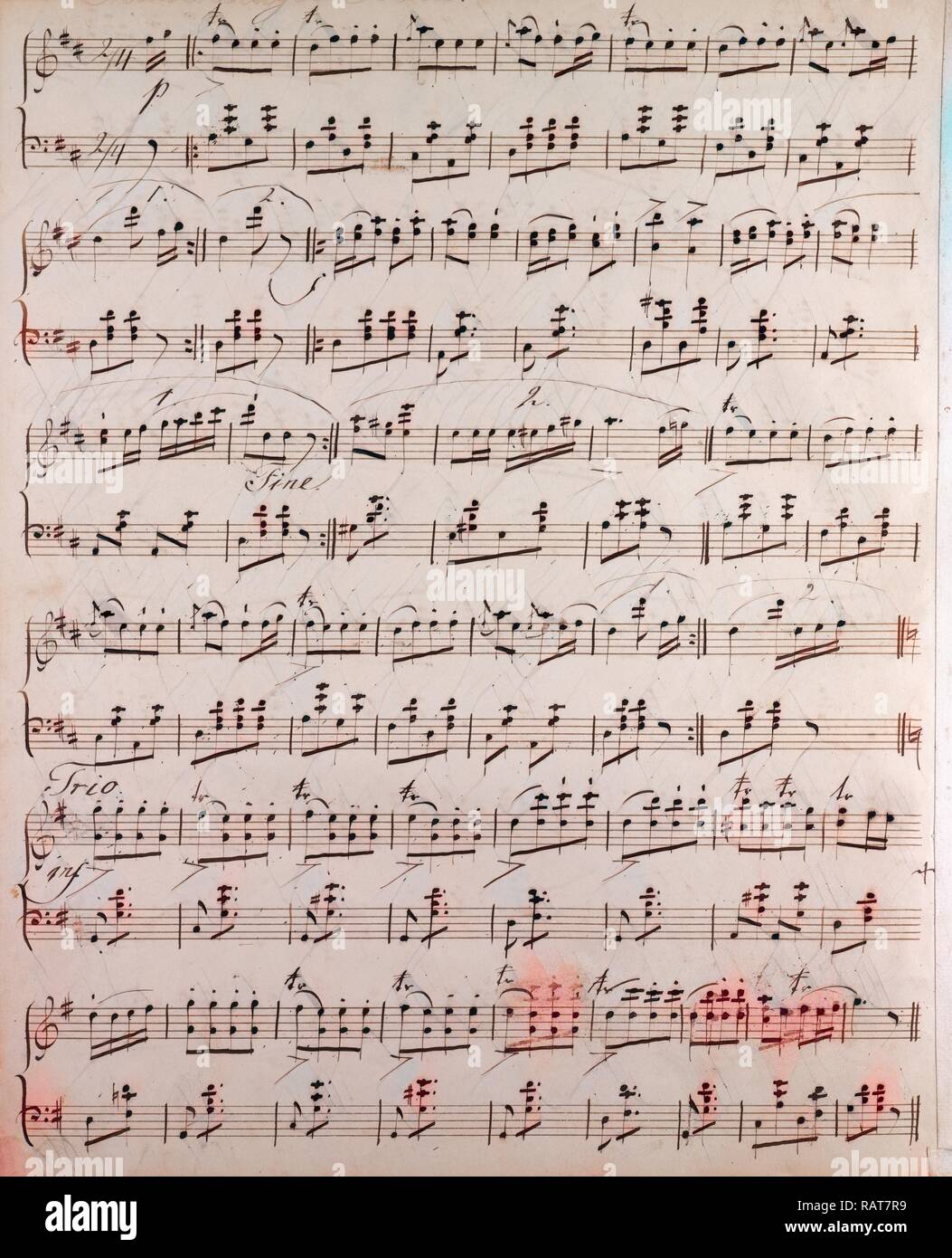 Handwritten sheet music, music notes, 19th century. Reimagined by Gibon ...