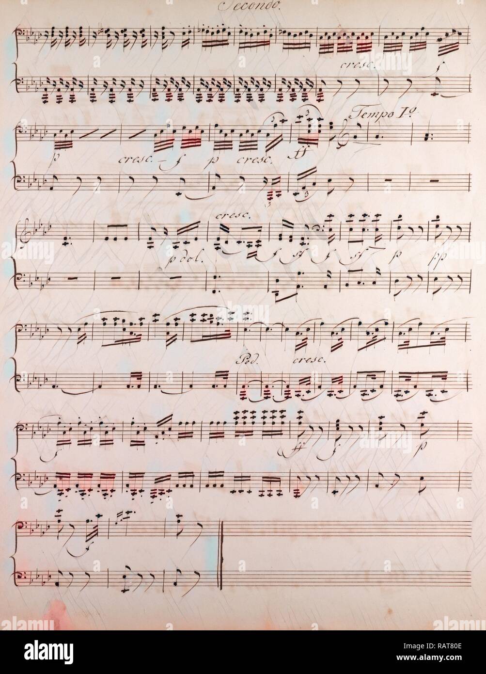 Handwritten sheet music, music notes, 19th century, secondo, tempo ...