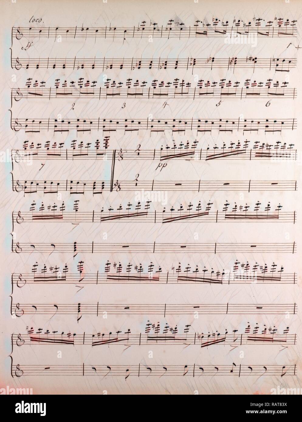 Handwritten sheet music, music notes, 19th century. Reimagined by Gibon ...