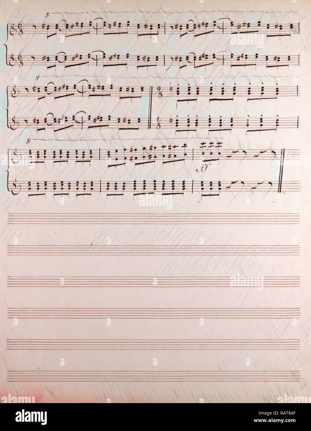 Handwritten sheet music, music notes, 19th century. Reimagined by Gibon ...