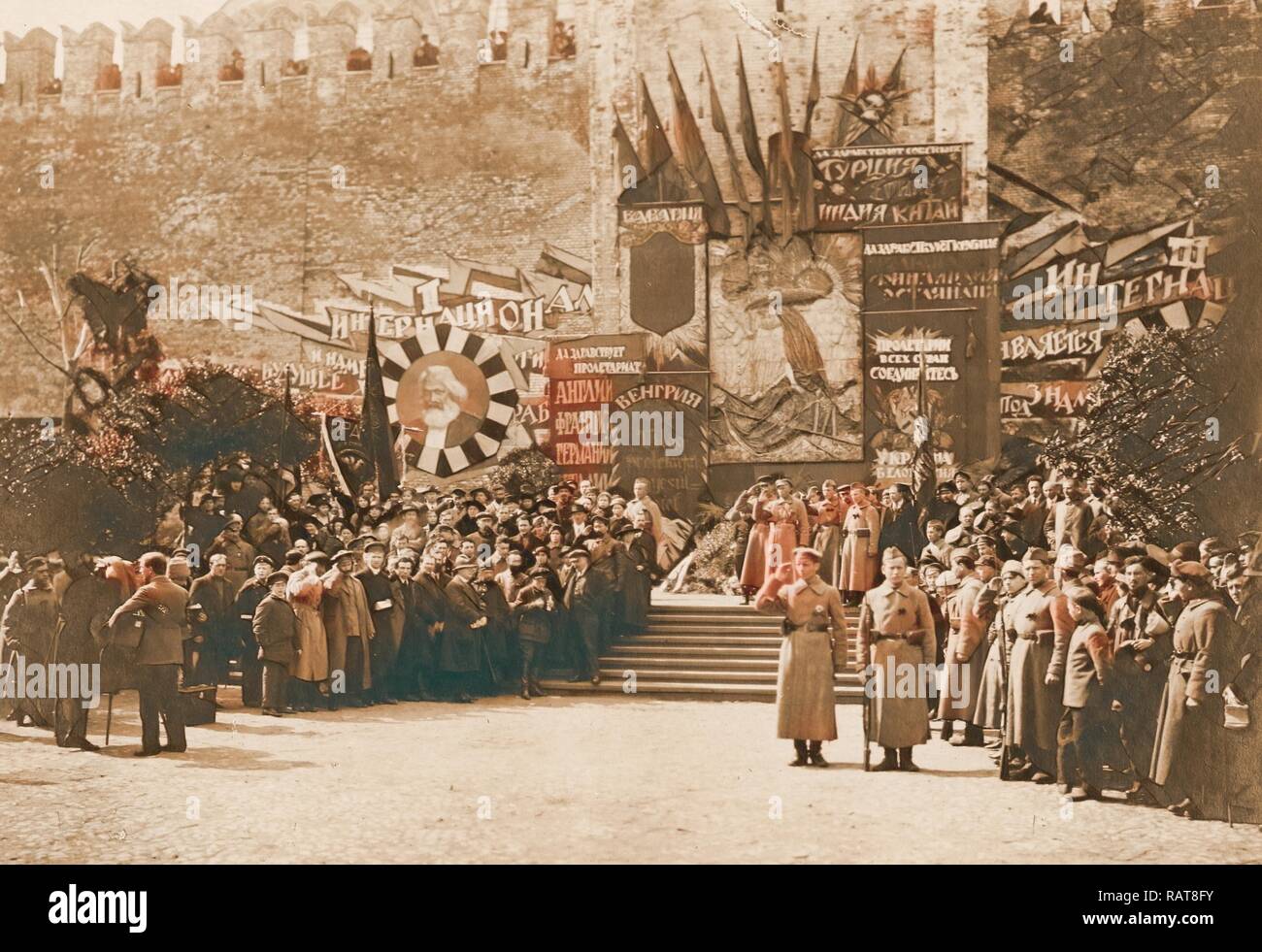 Lenin with comrades at a May Day rally in Red Square, May 1919, Moscow ...