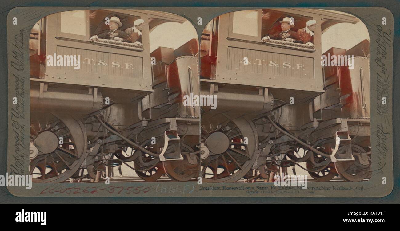 President Roosevelt on a Santa Fe engine, before reaching Redlands, Cal ...