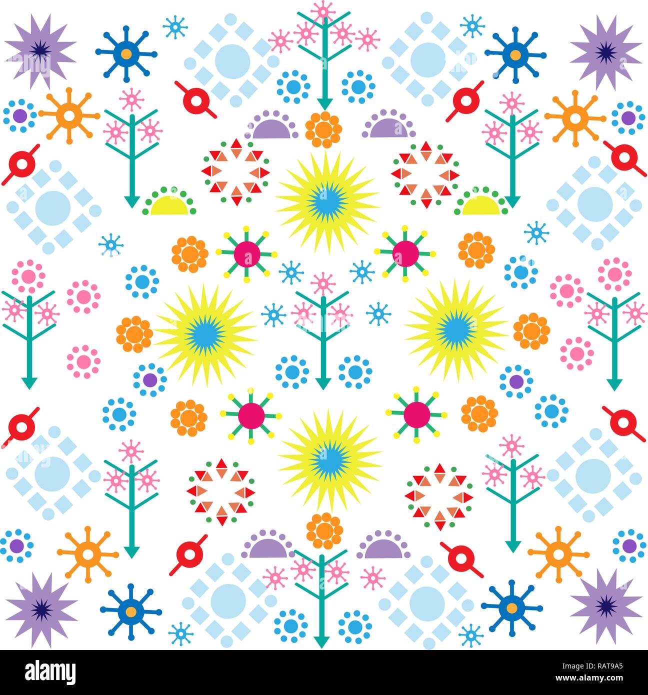 trees flowers patterns colored symbols ornament on white background ...