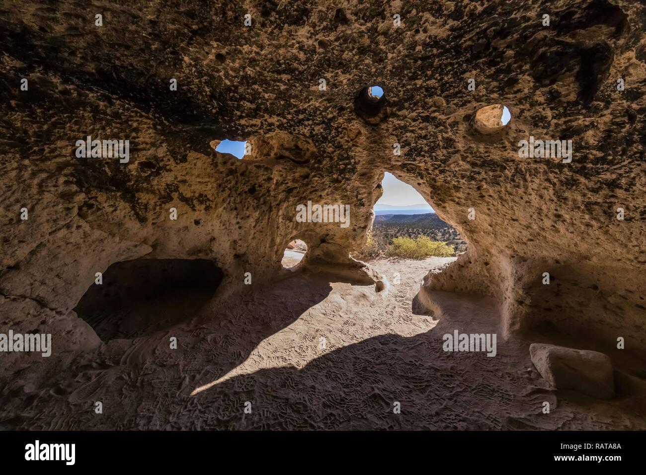 Cavate (room) carved from soft tuff rock, with ventilation holes and ...