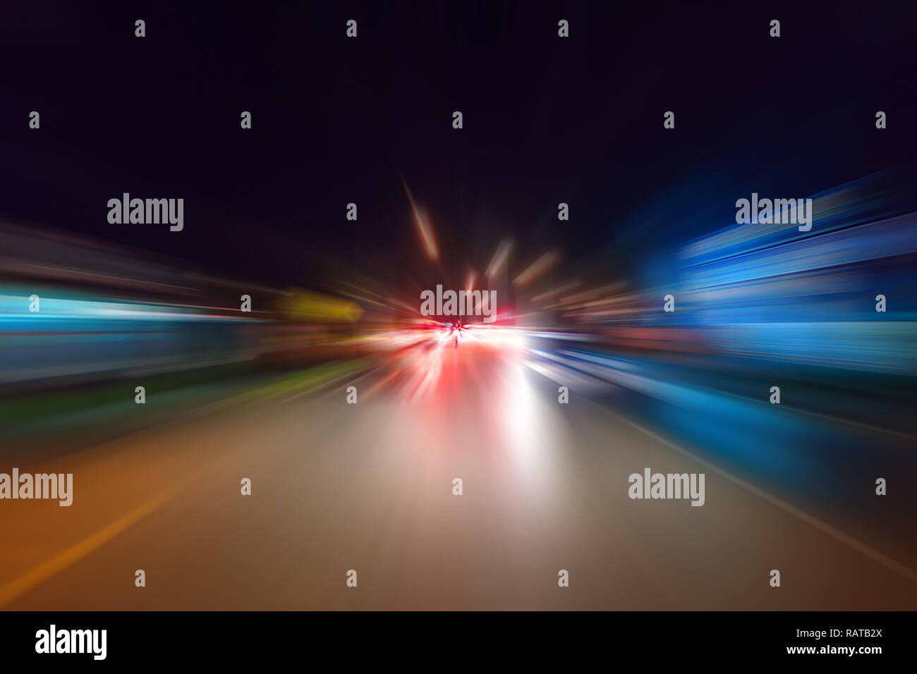 Night traffic with futuristic motion blur & zoom effects. On the road ...