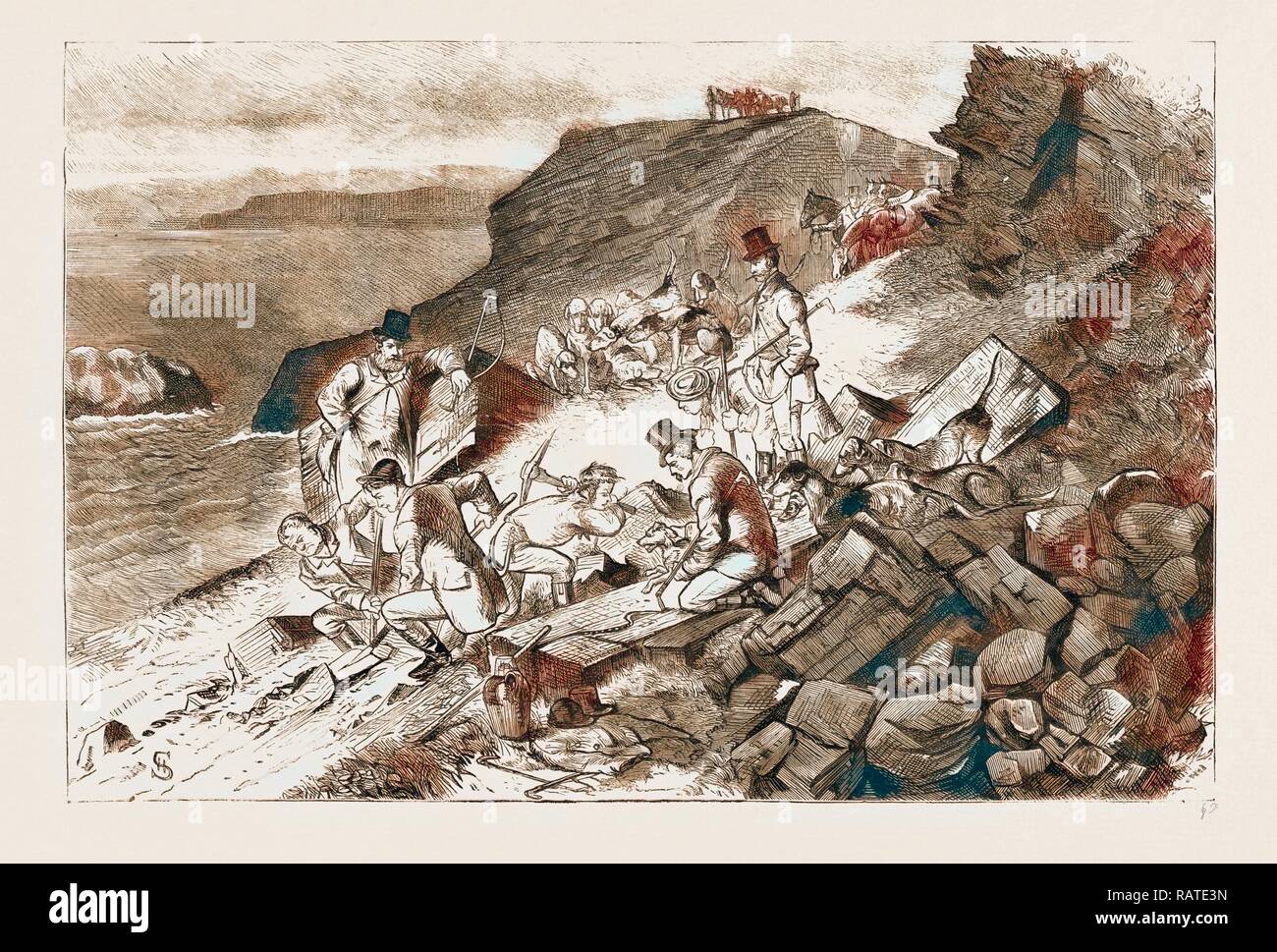 A CORNISH FOX HUNT, UK, 1883: DIGGING OUT A CLIFF FOX. Reimagined by ...