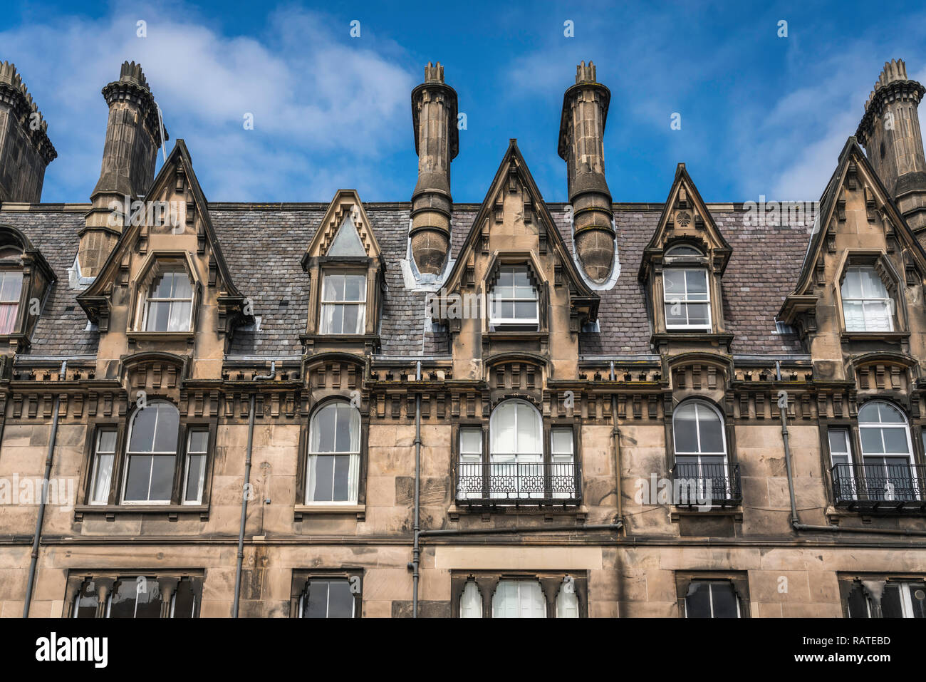 An old stone housing complex in downtown Edinburgh, Scotland, United ...