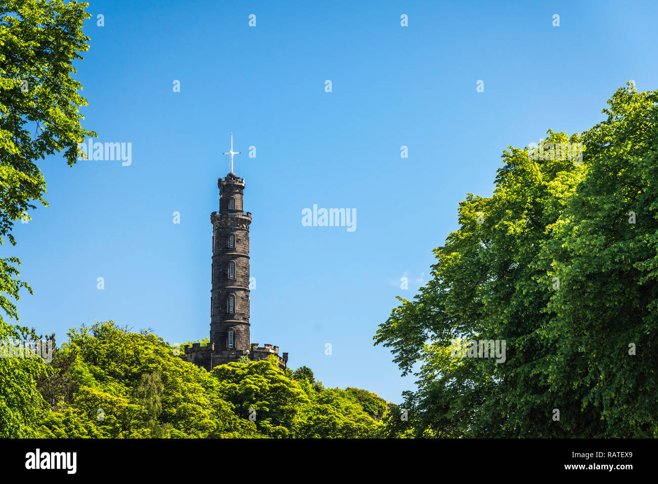 The Nelson Monument tower on Carlton Hill, Edinburgh, Scotland, United ...