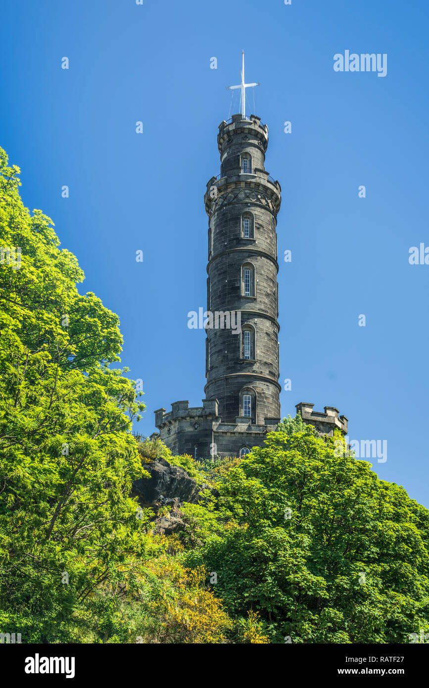 The Nelson Monument tower on Carlton Hill, Edinburgh, Scotland, United ...