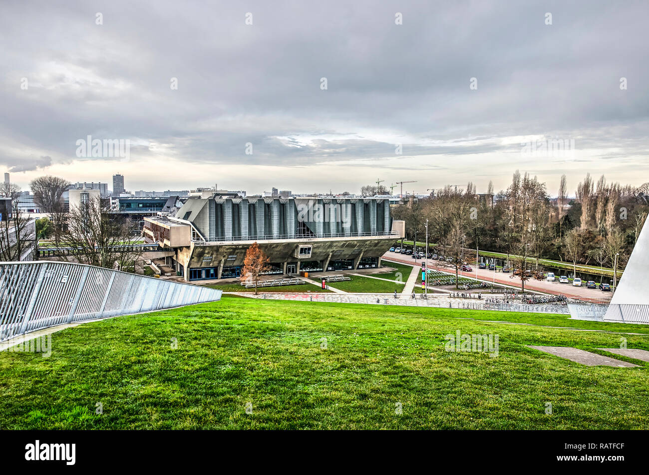 Delft, The Netherlands, December 27, 2018: view from the green roof of ...