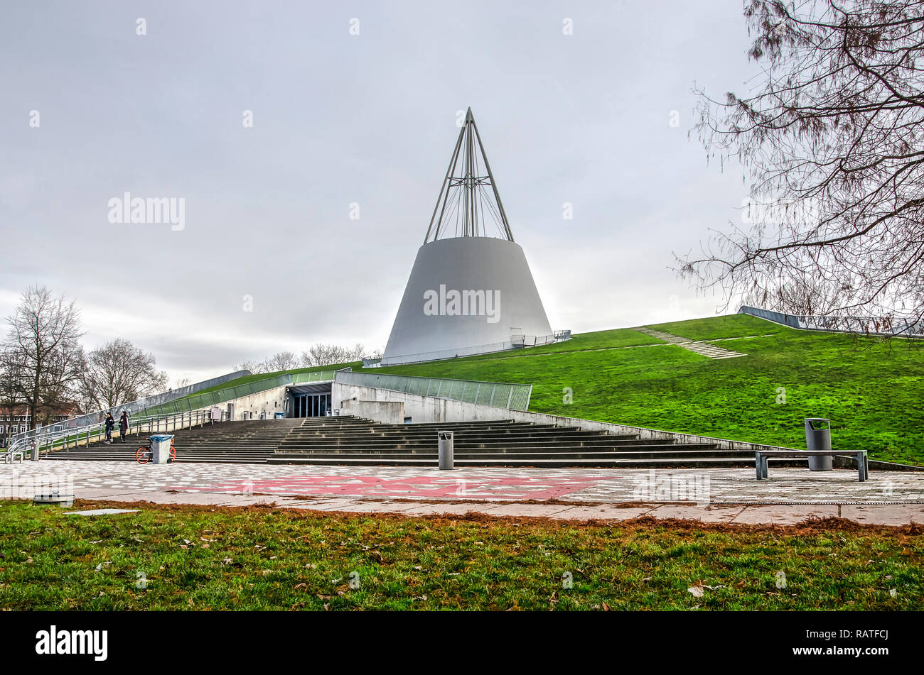Delft, The Netherlands, December 27, 2018: view of the entrance, green ...