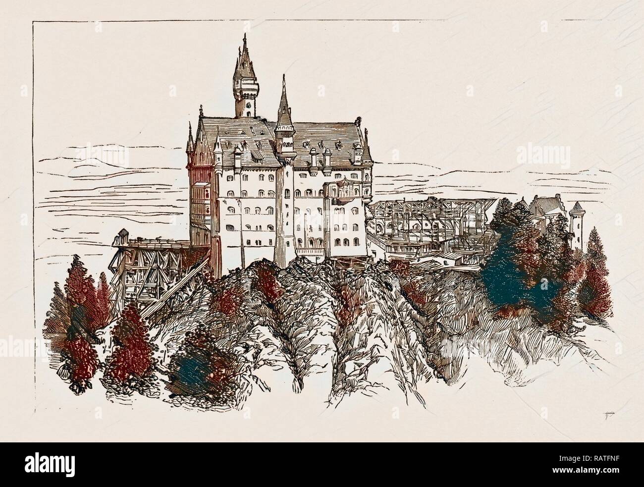 THE UNFINISHED CASTLE OF NEUSCHWANSTEIN, HOHENSCHWANGAU, GERMANY, 1886 ...