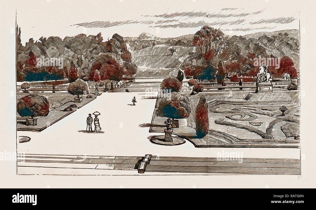 EATON HALL: THE GARDENS FROM THE TERRACE, UK, 1886. Reimagined by Gibon ...