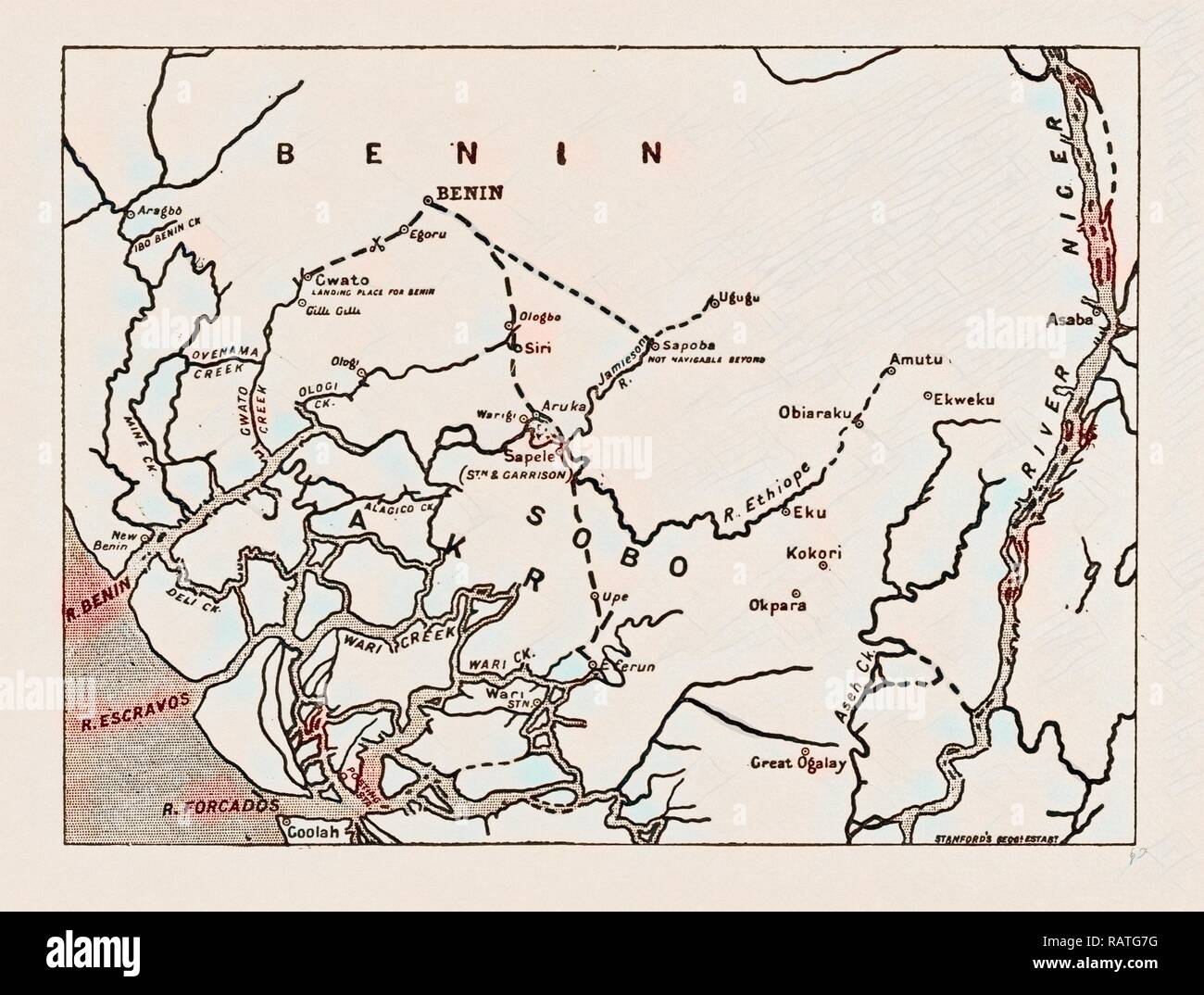 THE ADVANCE ON BENIN: MAP SHOWING THE ROUTE OF THE EXPEDITION, 1897 ...