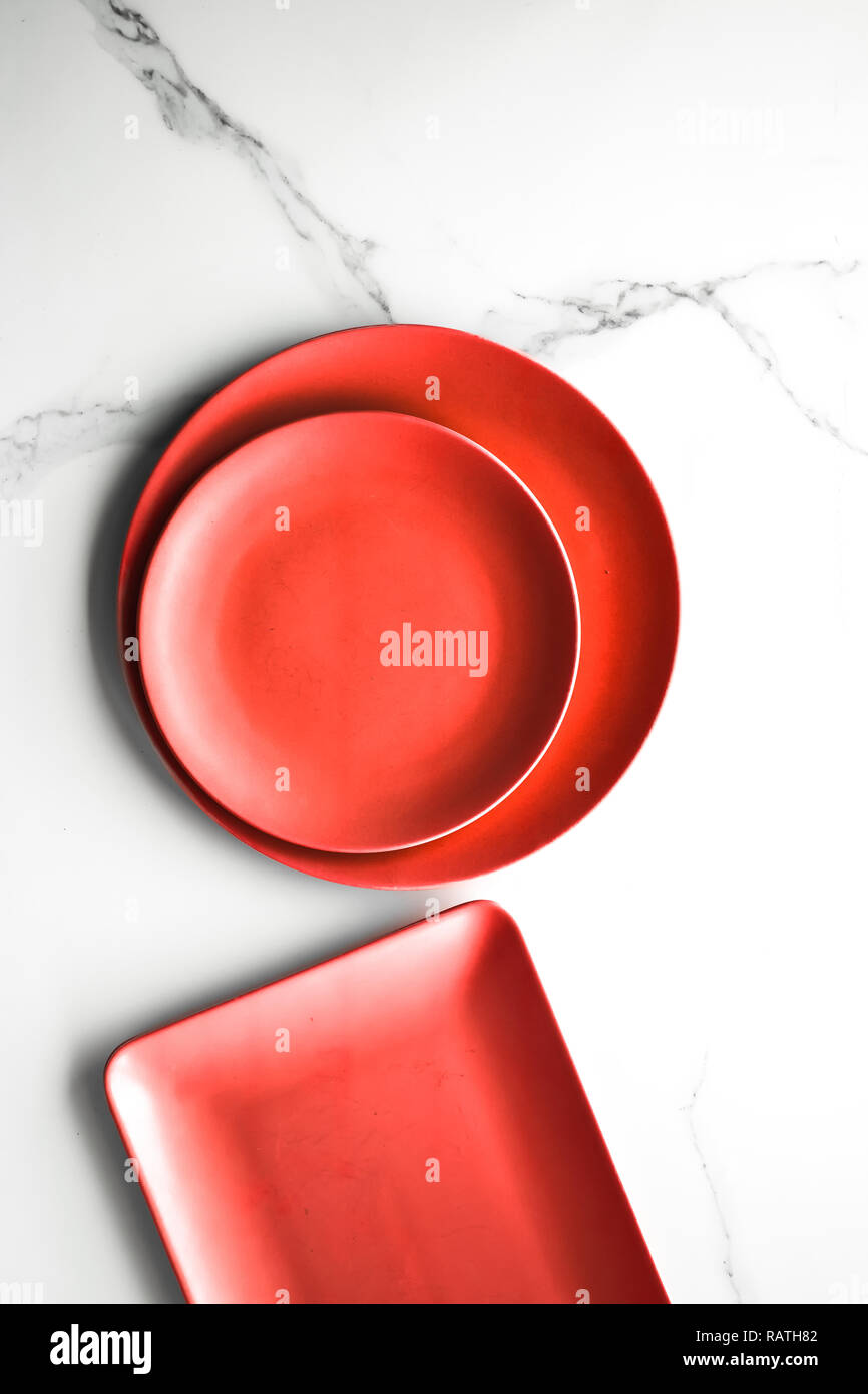 empty red plate on marble - recipe backgrounds, restaurant menu ...