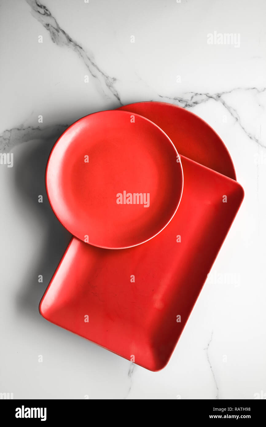 empty red plate on marble - recipe backgrounds, restaurant menu ...