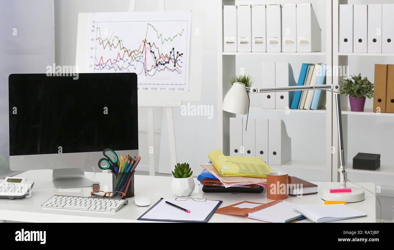 Workplace with laptop windows view hi-res stock photography and images ...