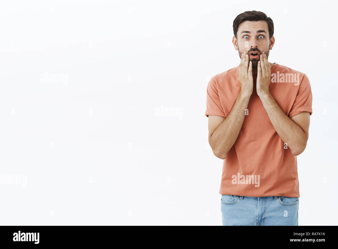 Shocked man witnessing terrifying accident. Portrait of stunned ...