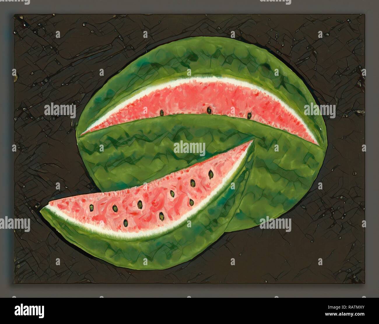 American 19th Century, Watermelon, mid 19th century, reverse painting ...