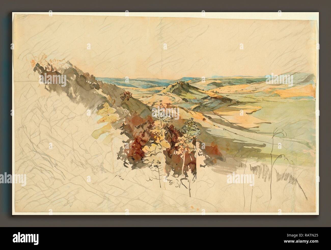 Carl Wagner (German, 1796 - 1867), Hilly Landscape with Landsberg ...
