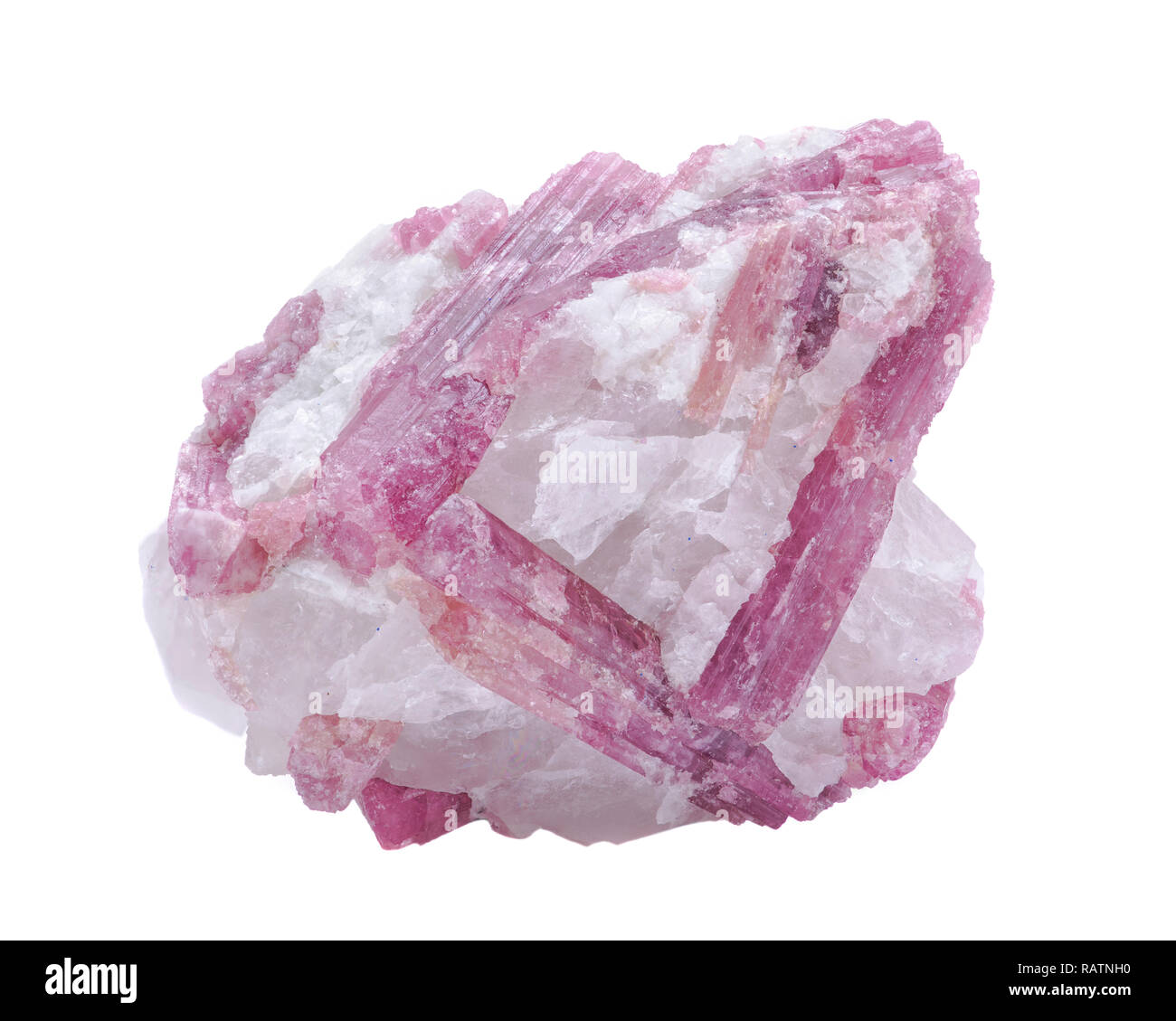 Rough white quartz studded with pink tourmaline crystals, from Brazil ...