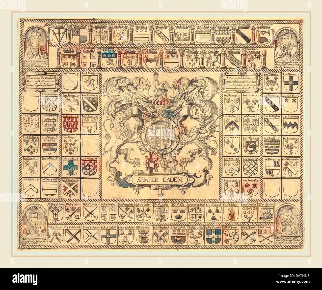 British 16th Century, Coats of Arms with Corner Portraits of Henry VII ...
