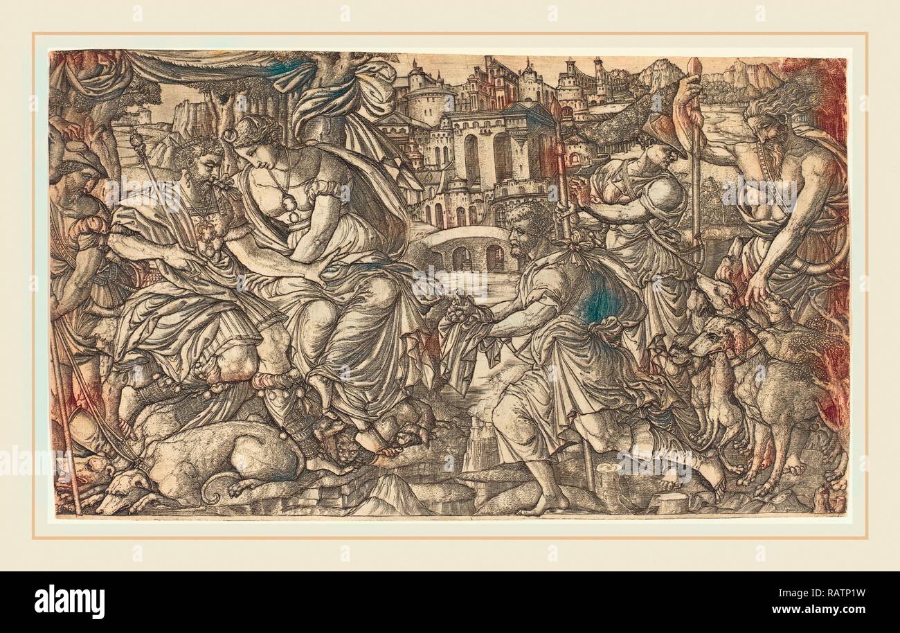 Jean Duvet, French (1485-c. 1570), A King and Diana Receiving Huntsmen ...