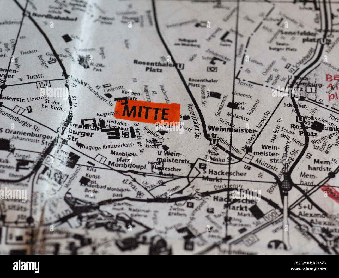 BERLIN, GERMANY - CIRCA DECEMBER 2018: Map of Berlin city centre (Mitte ...