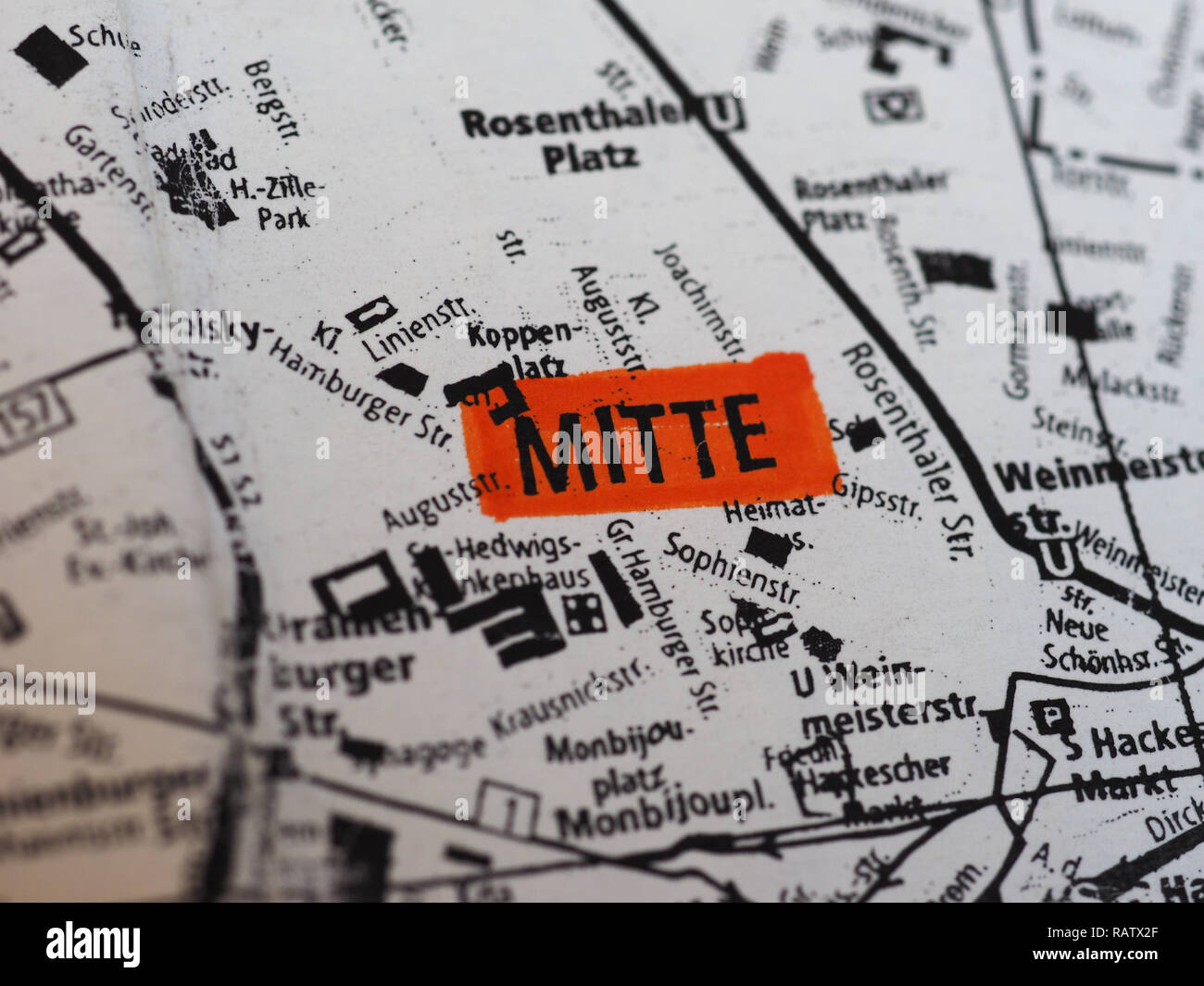 BERLIN, GERMANY - CIRCA DECEMBER 2018: Map of Berlin city centre (Mitte ...