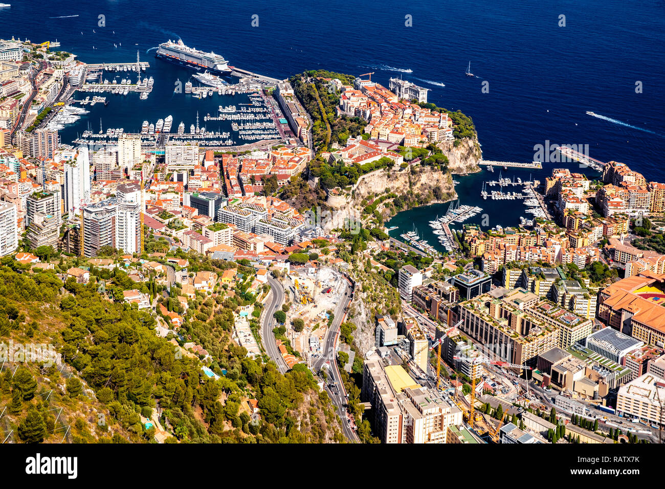 Aerial view of Kingdom of Monaco, view from La Turbie, landmarks, Monte ...