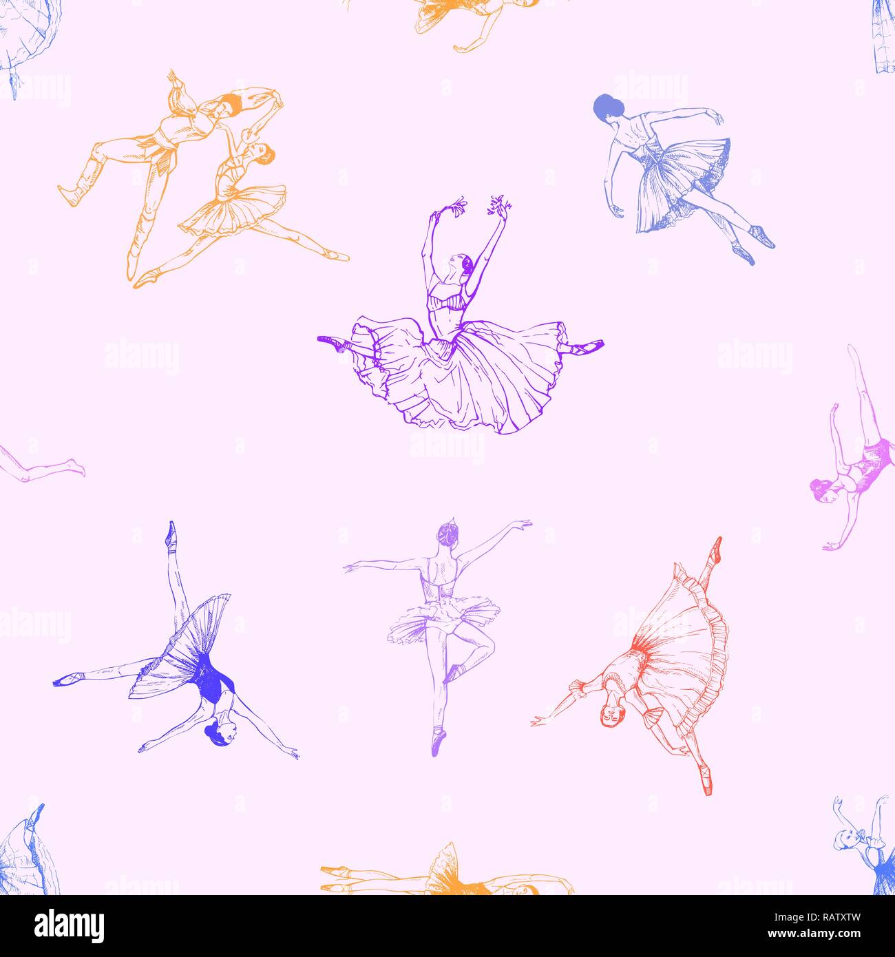 Seamless pattern of hand drawn sketch style abstract ballet dancers ...