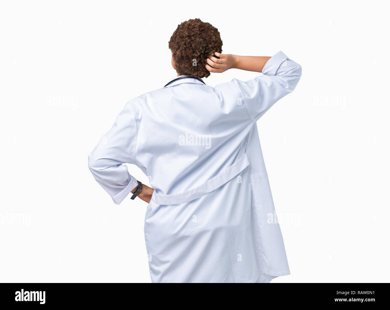 Young african american doctor woman wearing medical coat over isolated ...