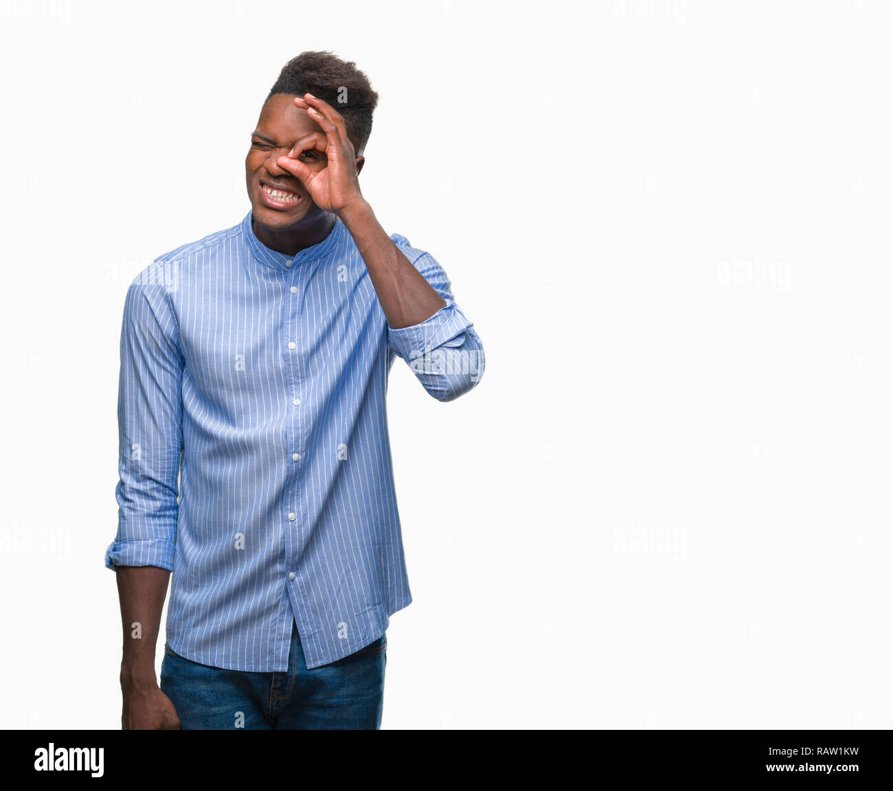 Young african american business man over isolated background doing ok ...